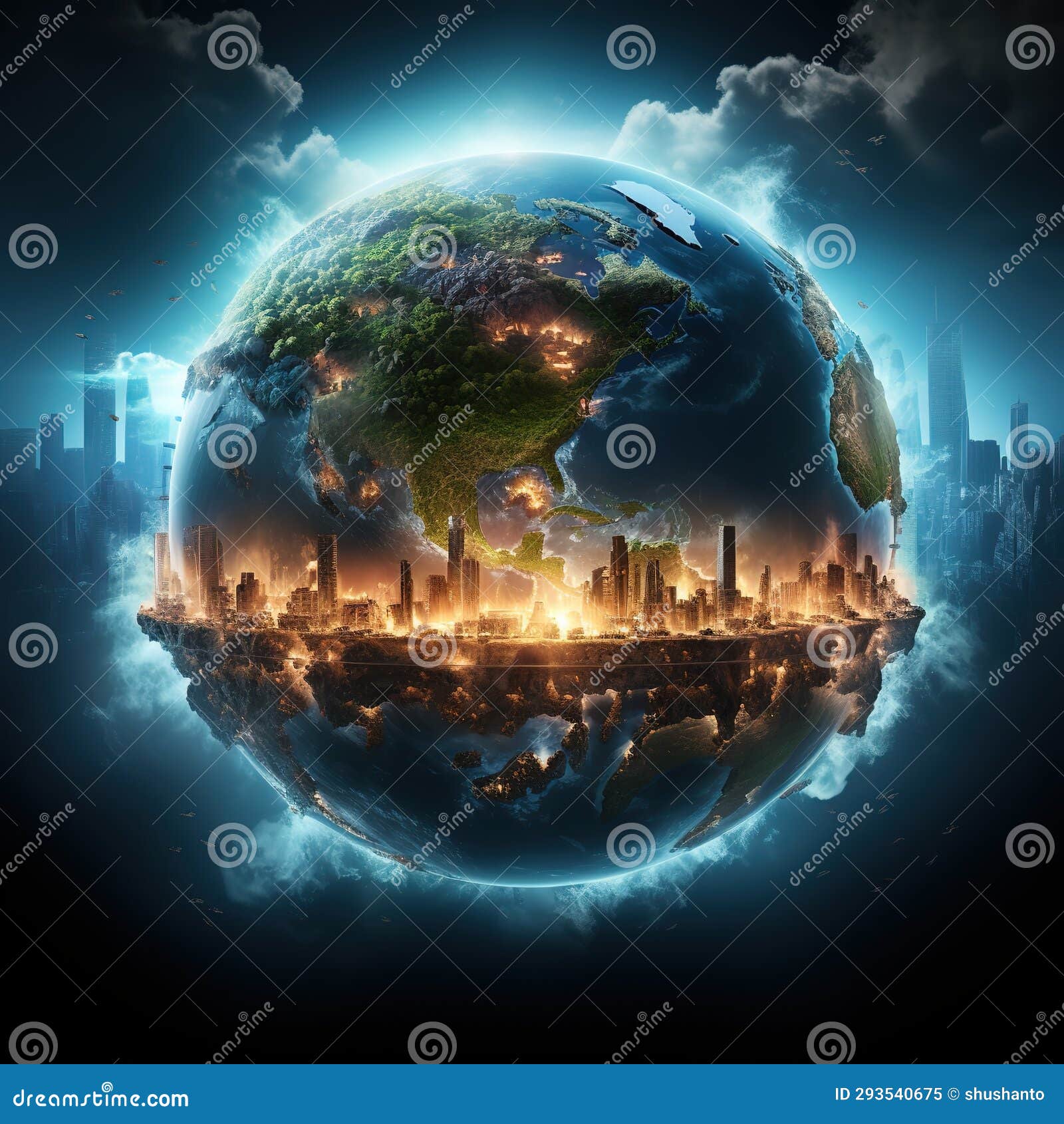 Fantasy World Inside a Circular Globe Stock Illustration - Illustration ...