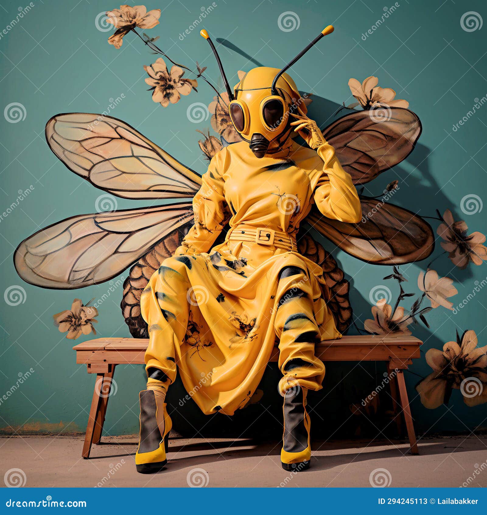 Fantasy Image of a Bee in a Yellow Suit and Helmet Stock Illustration ...