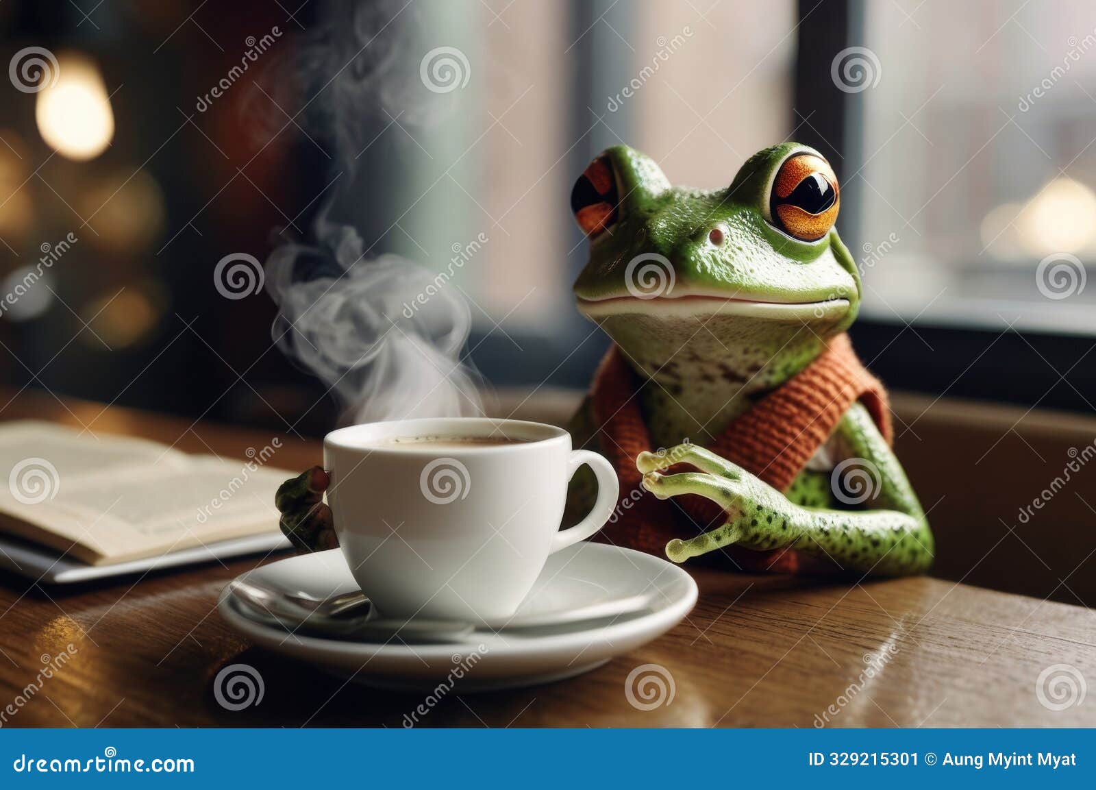 Fantasy Image of Frog Drinking Coffee Stock Image - Image of frog, blue ...