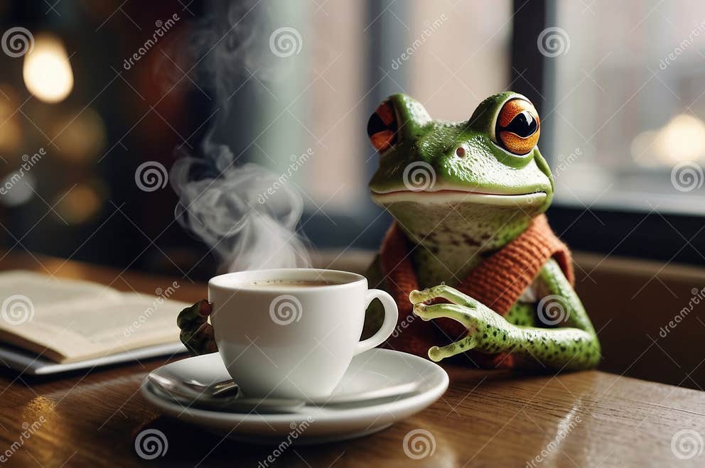 Fantasy Image of Frog Drinking Coffee Stock Image - Image of frog, blue ...