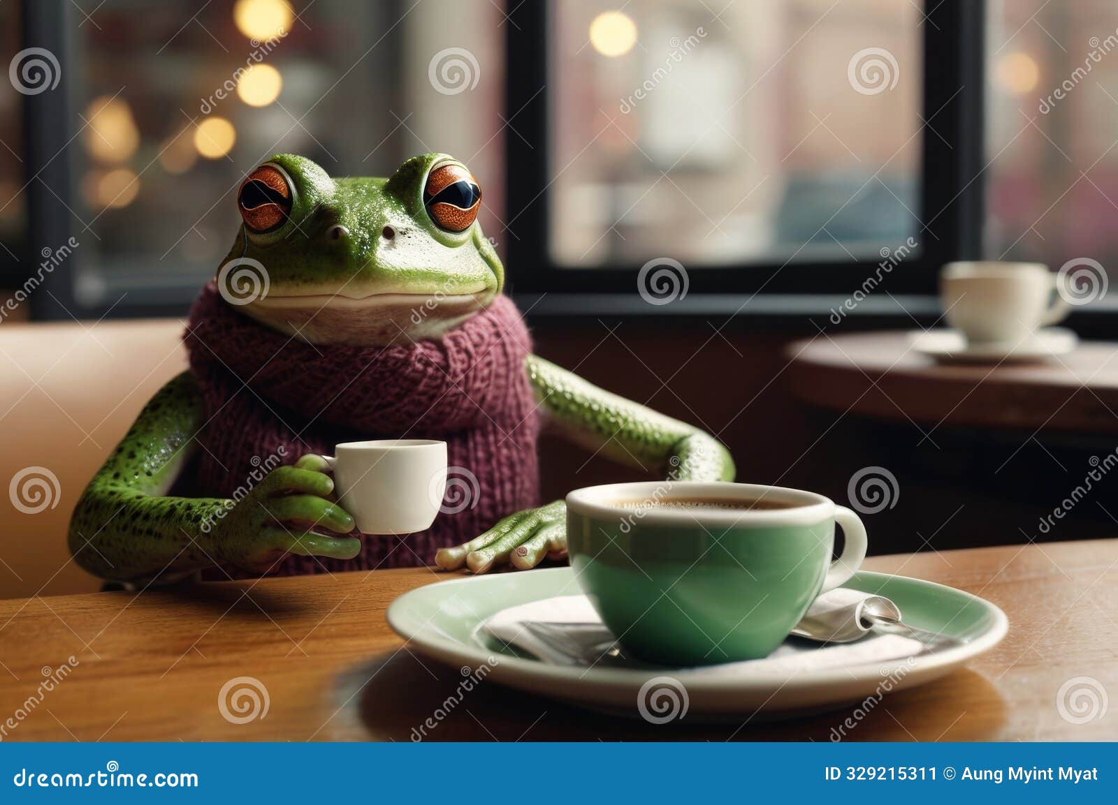 Fantasy Image of Frog Drinking Coffee Stock Image - Image of colorful ...