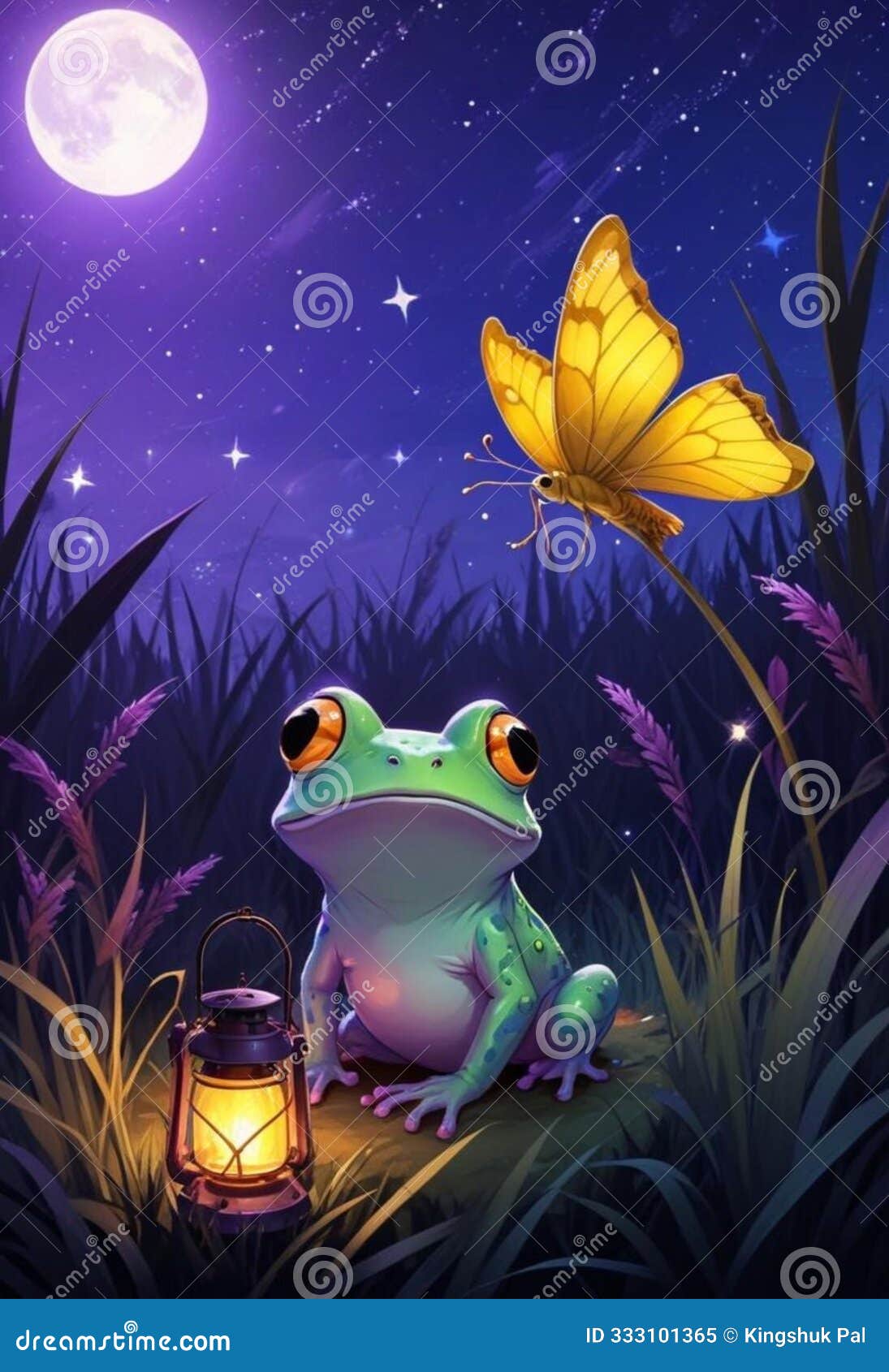 Fantasy Image of a Frog with Lantern in Jungle and Butterfly, on ...
