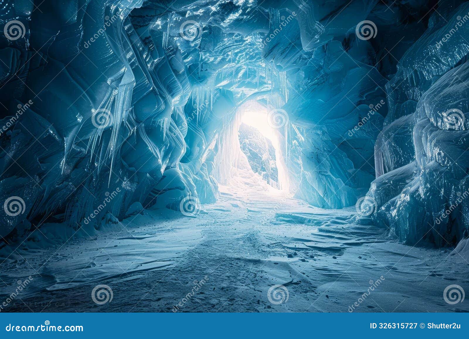 Fantasy Image of Icy Abstract Caverns Deep Underground with Light ...