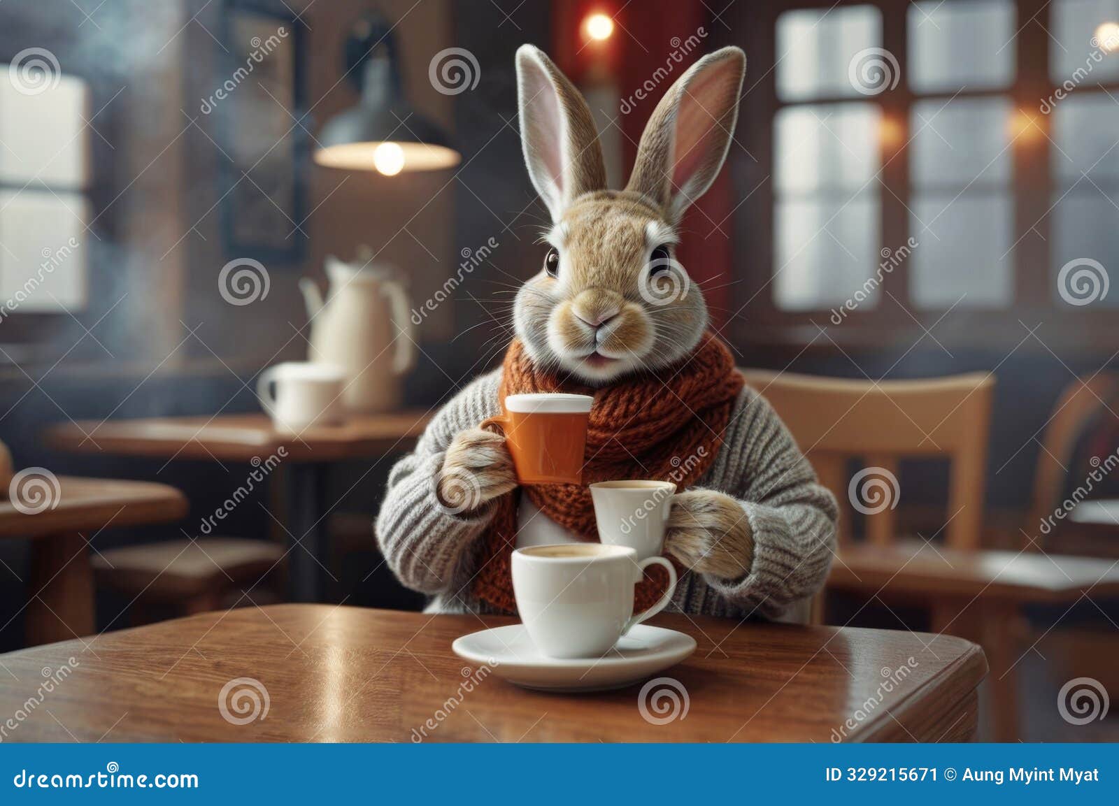 Fantasy Image of Rabbit Drinking Coffee Stock Image - Image of nature ...