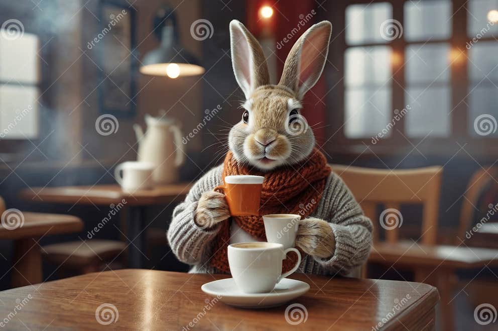 Fantasy Image of Rabbit Drinking Coffee Stock Image - Image of nature ...