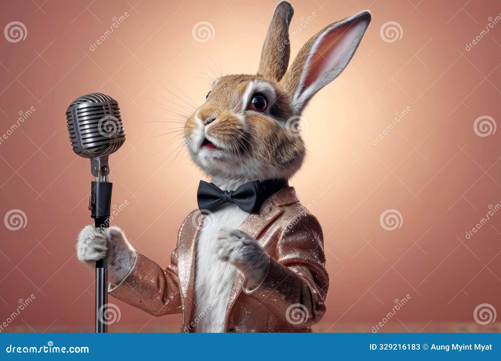 Fantasy Image of Rabbit Singing with a Microphone Stock Image - Image ...