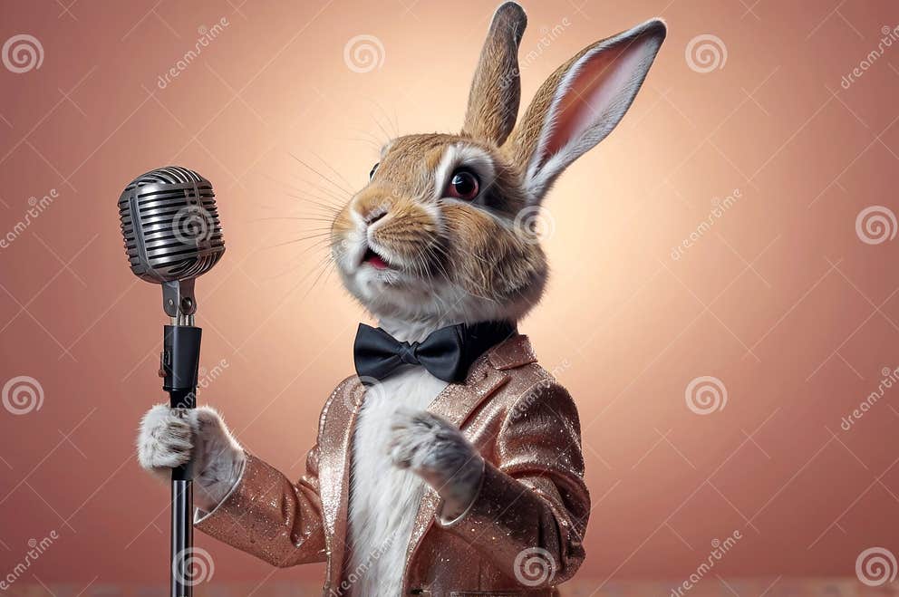Fantasy Image of Rabbit Singing with a Microphone Stock Image - Image ...