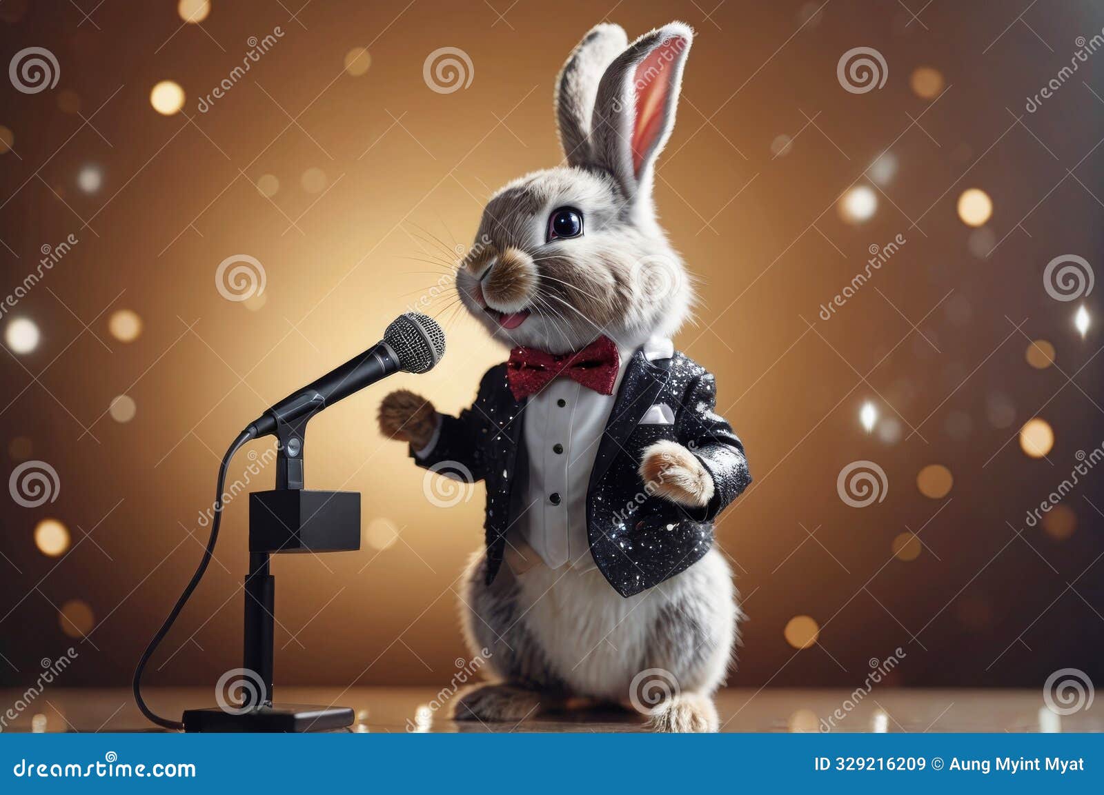 Fantasy Image of Rabbit Singing with a Microphone Stock Image - Image ...
