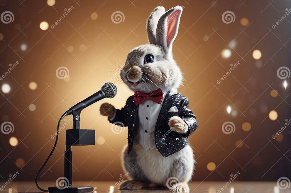 Fantasy Image of Rabbit Singing with a Microphone Stock Image - Image ...