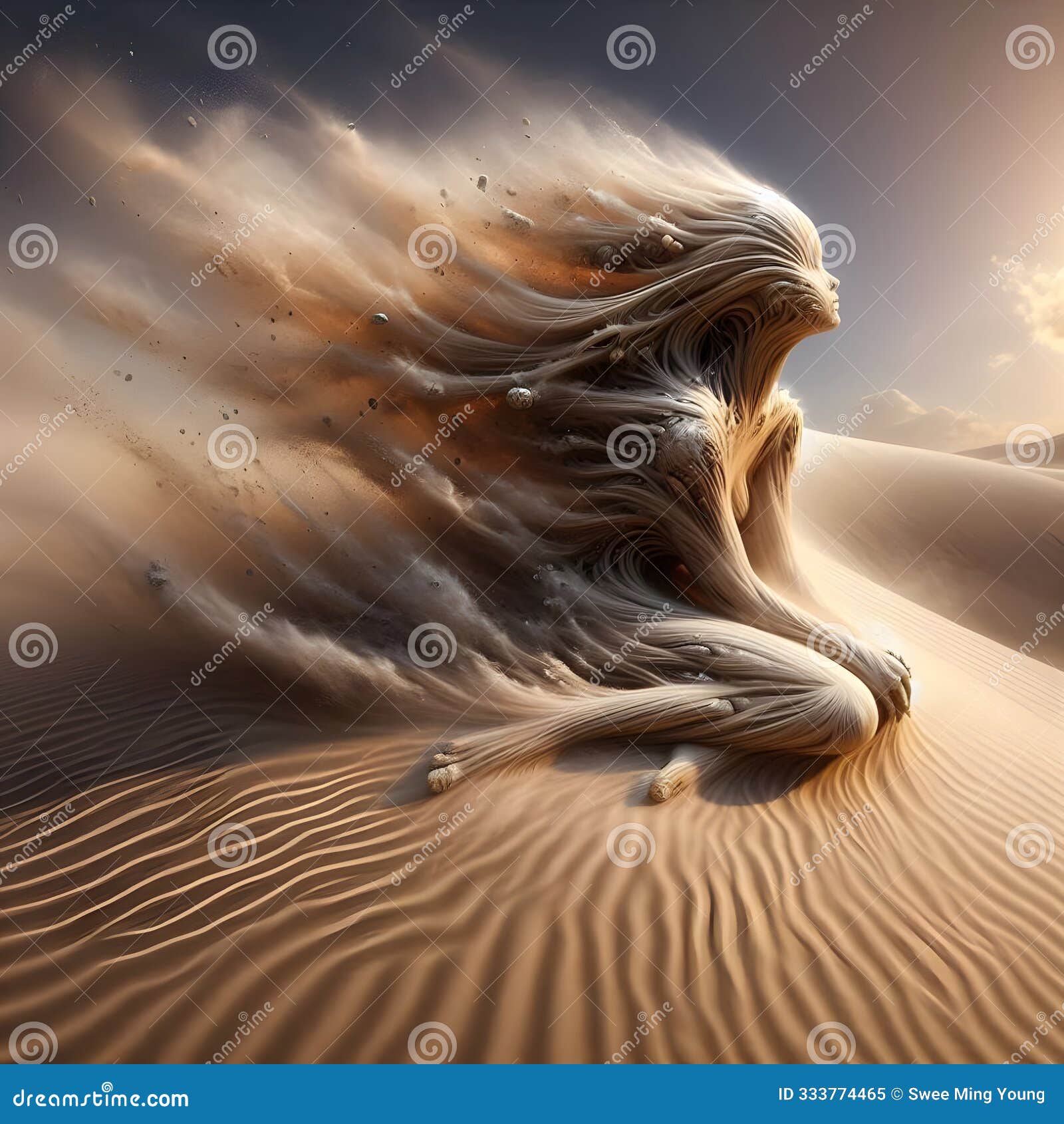 Fantasy Image of a Sand Dune Figure of an Fallen Angle in Midst of the ...