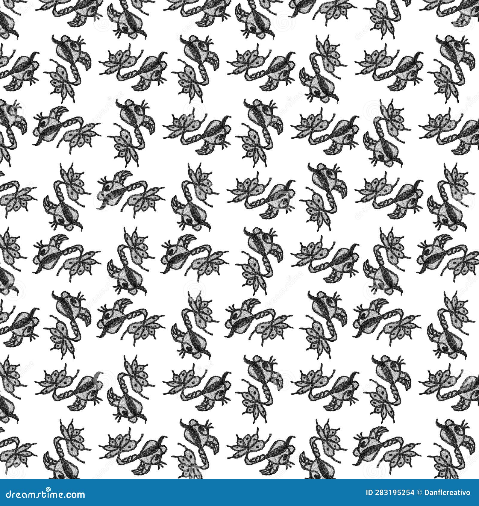 Fantasy Insect Alien Sketchy Drawing Motif Pattern Stock Illustration ...