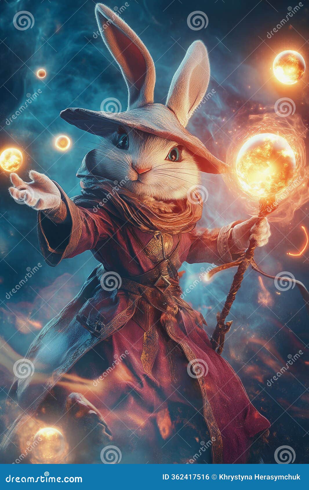 A Fantasy-inspired Easter Bunny Dressed As a Wizard, Using a Magical ...