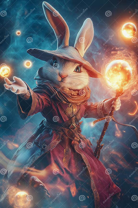 A Fantasy-inspired Easter Bunny Dressed As a Wizard, Using a Magical ...