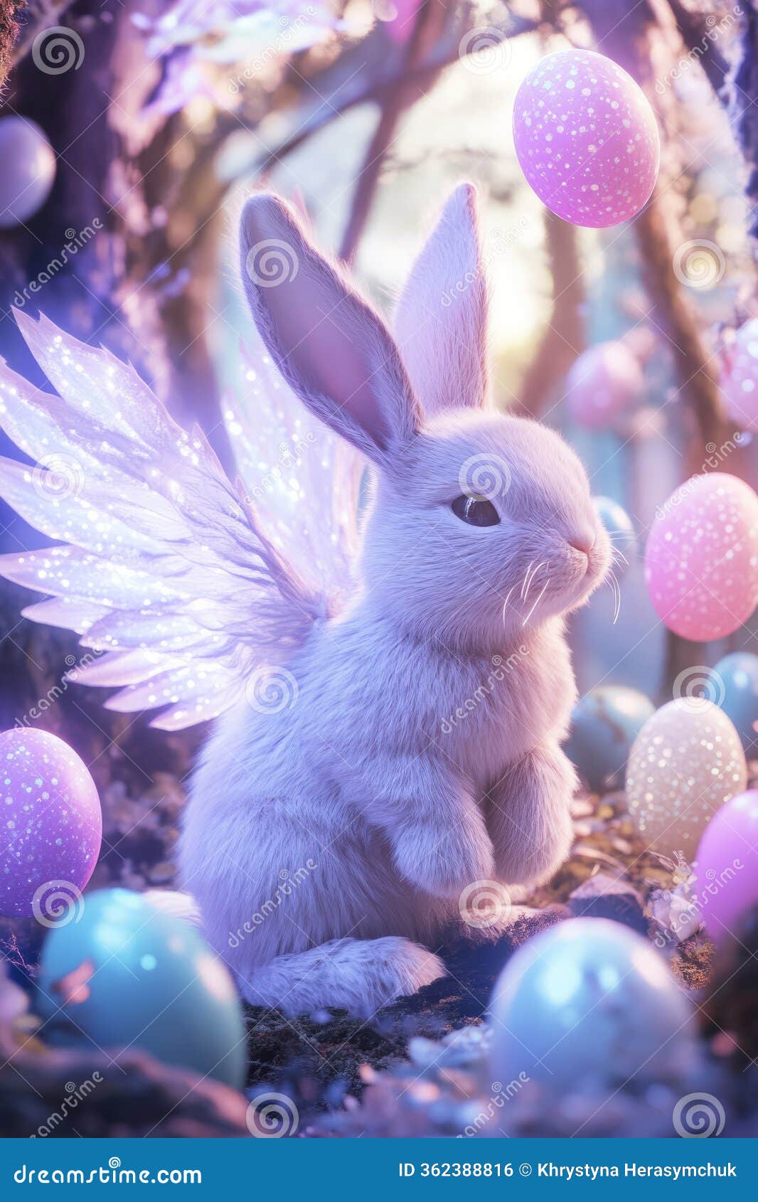 A Fantasy-inspired Easter Bunny with Wings, Surrounded by Glowing ...