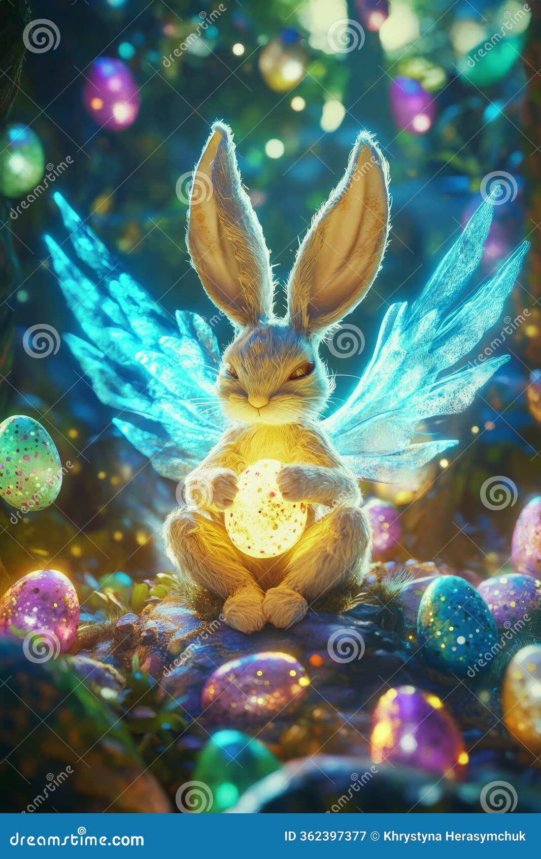 A Fantasy-inspired Easter Bunny with Wings, Surrounded by Glowing ...