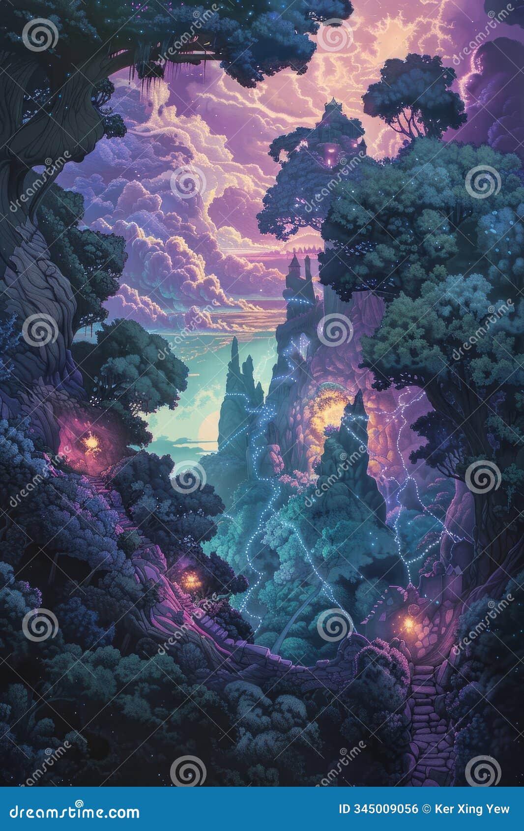 Fantasy-inspired Illustrations on a Wall Backdrop Stock Illustration ...