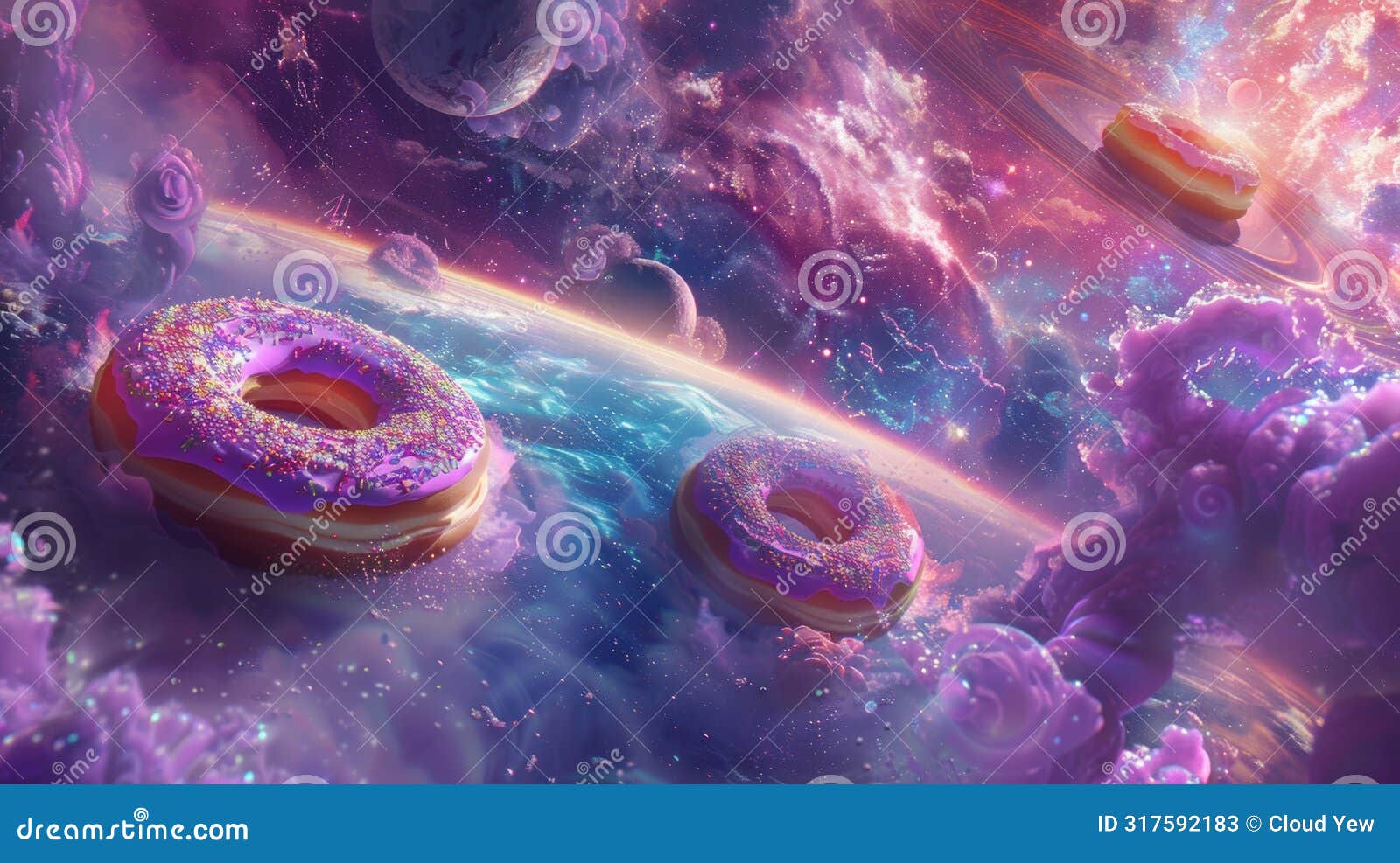 Fantasy-inspired Portrayal of Spinning Donuts As Planets Stock ...