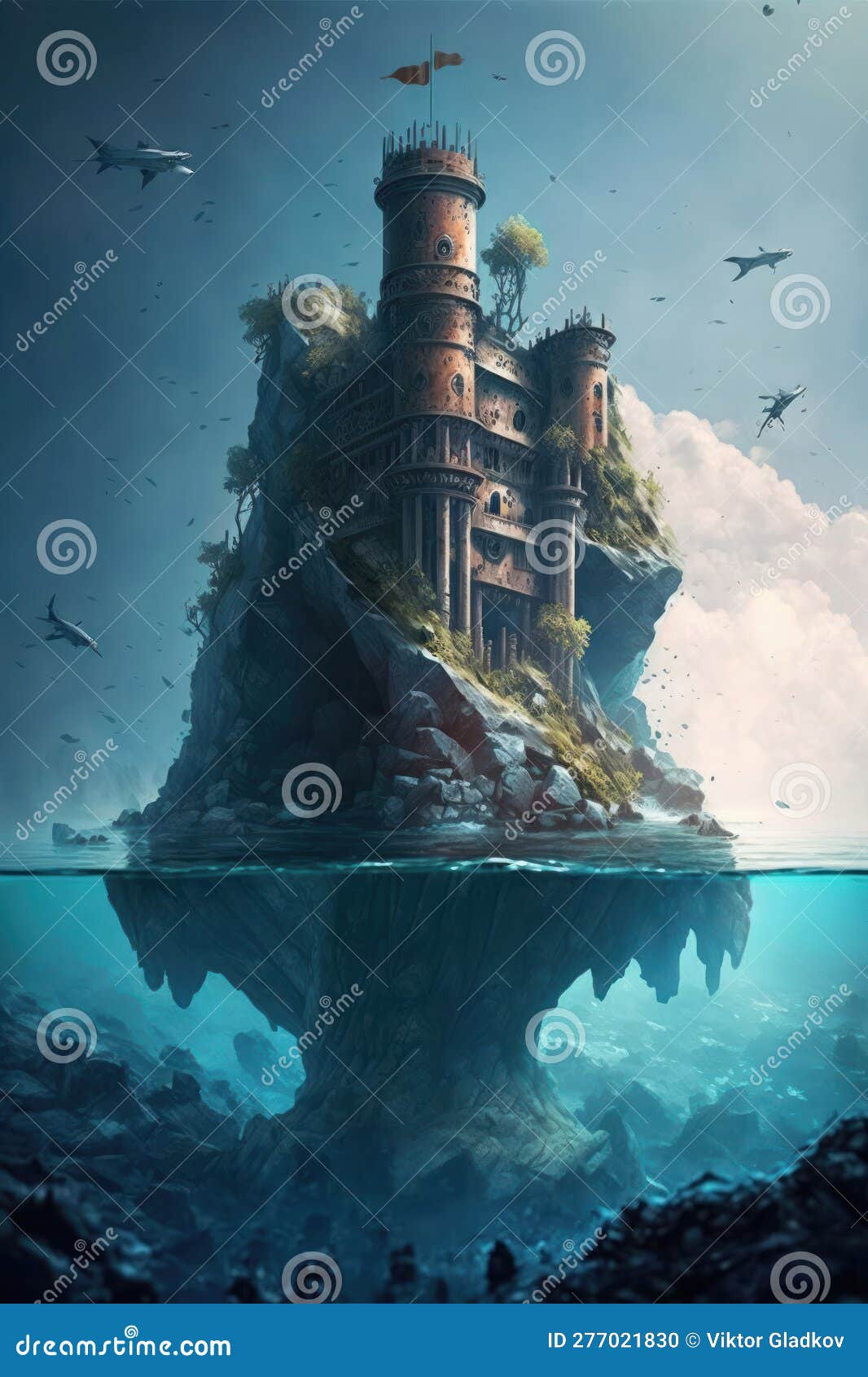 Castle In The Ocean: Dark And Playful Digital Art Wallpaper Royalty ...