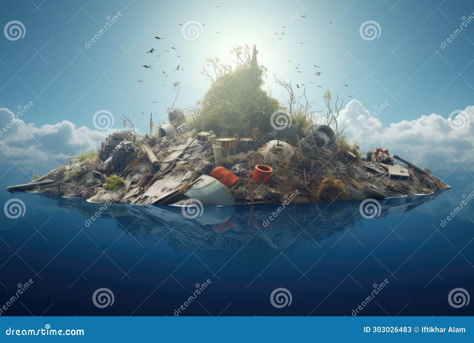 Fantasy Island Floating in the Sea. 3d Render Illustration ...