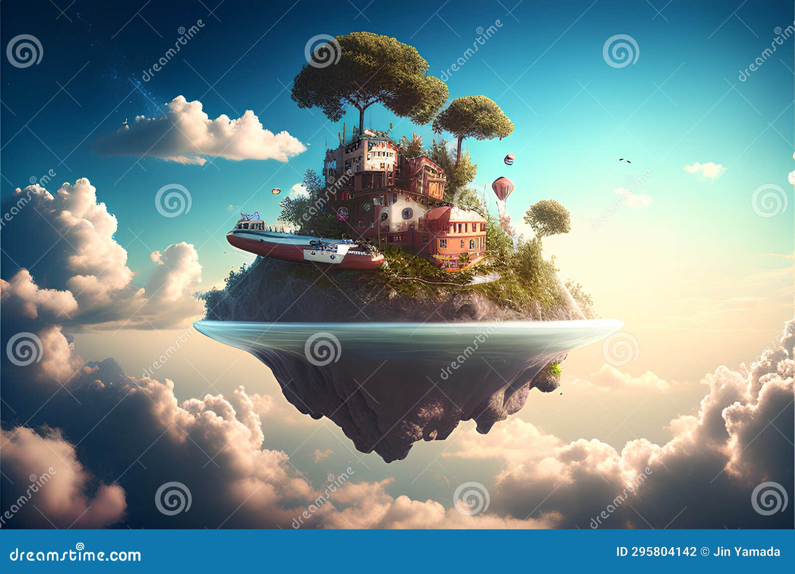 Fantasy Island Floating in the Sky. 3d Render Illustration Stock ...