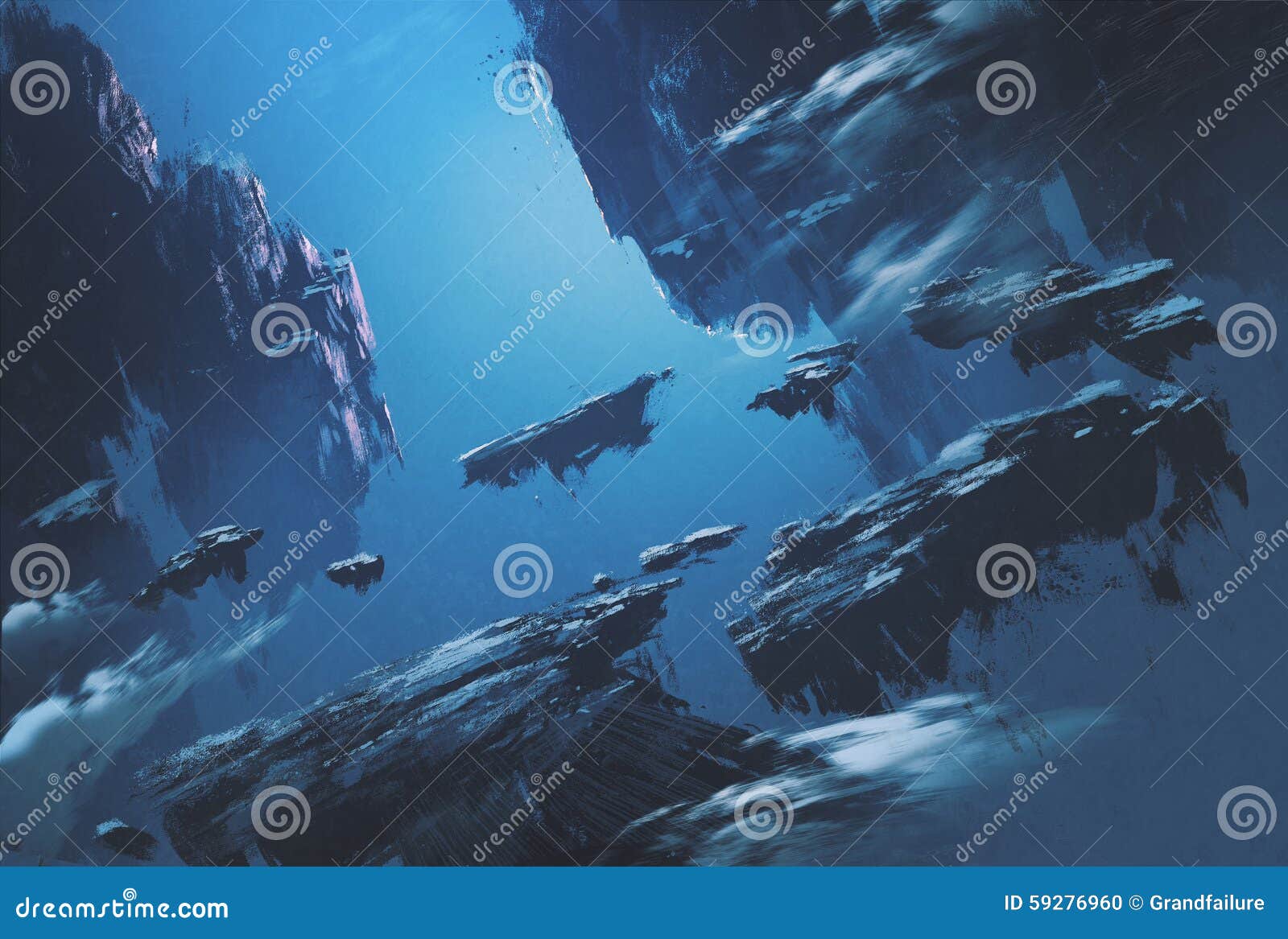 Fantasy Floating Island With River Stream On Green Grass Royalty-Free ...