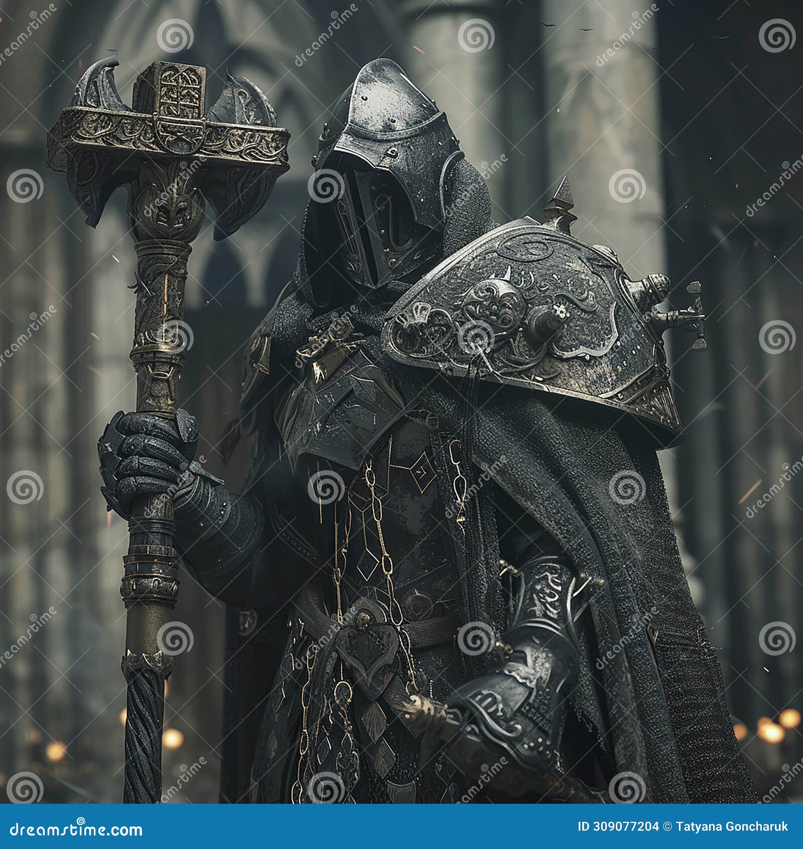 Fantasy Knight Armed with a War Hammer Stock Illustration ...