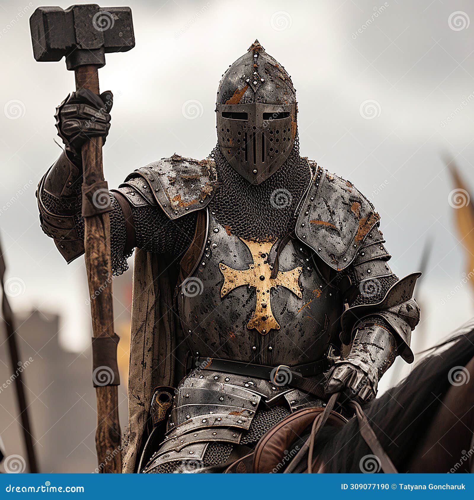 Fantasy Knight Armed with a War Hammer Riding a War Horse. Stock ...