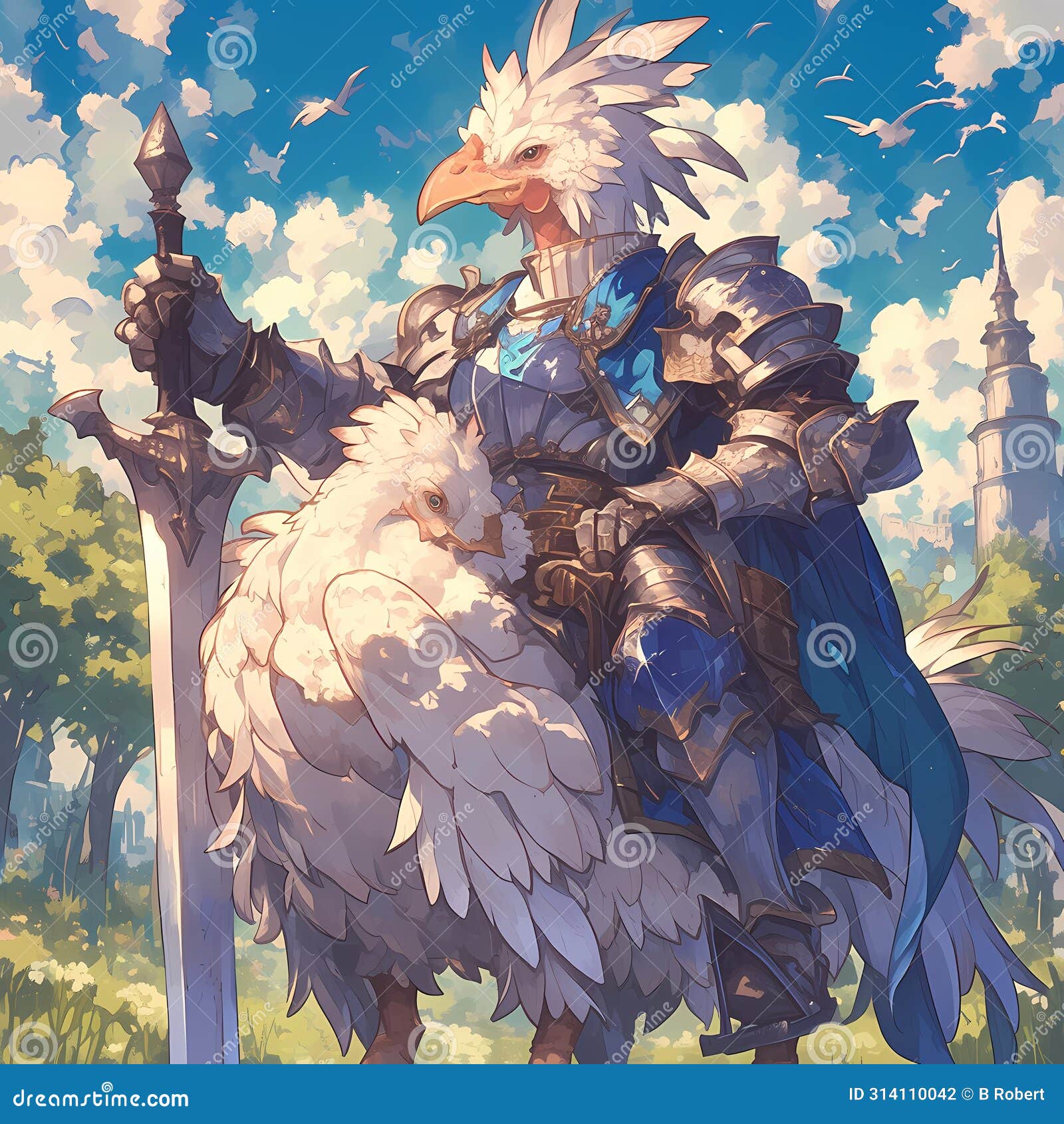 Fantasy Knight and Eagle on a Quest Stock Illustration - Illustration ...