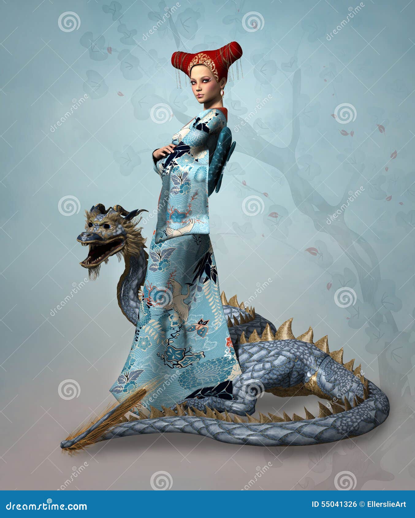 Fantasy lady with dragon stock illustration. Illustration of fairytale ...