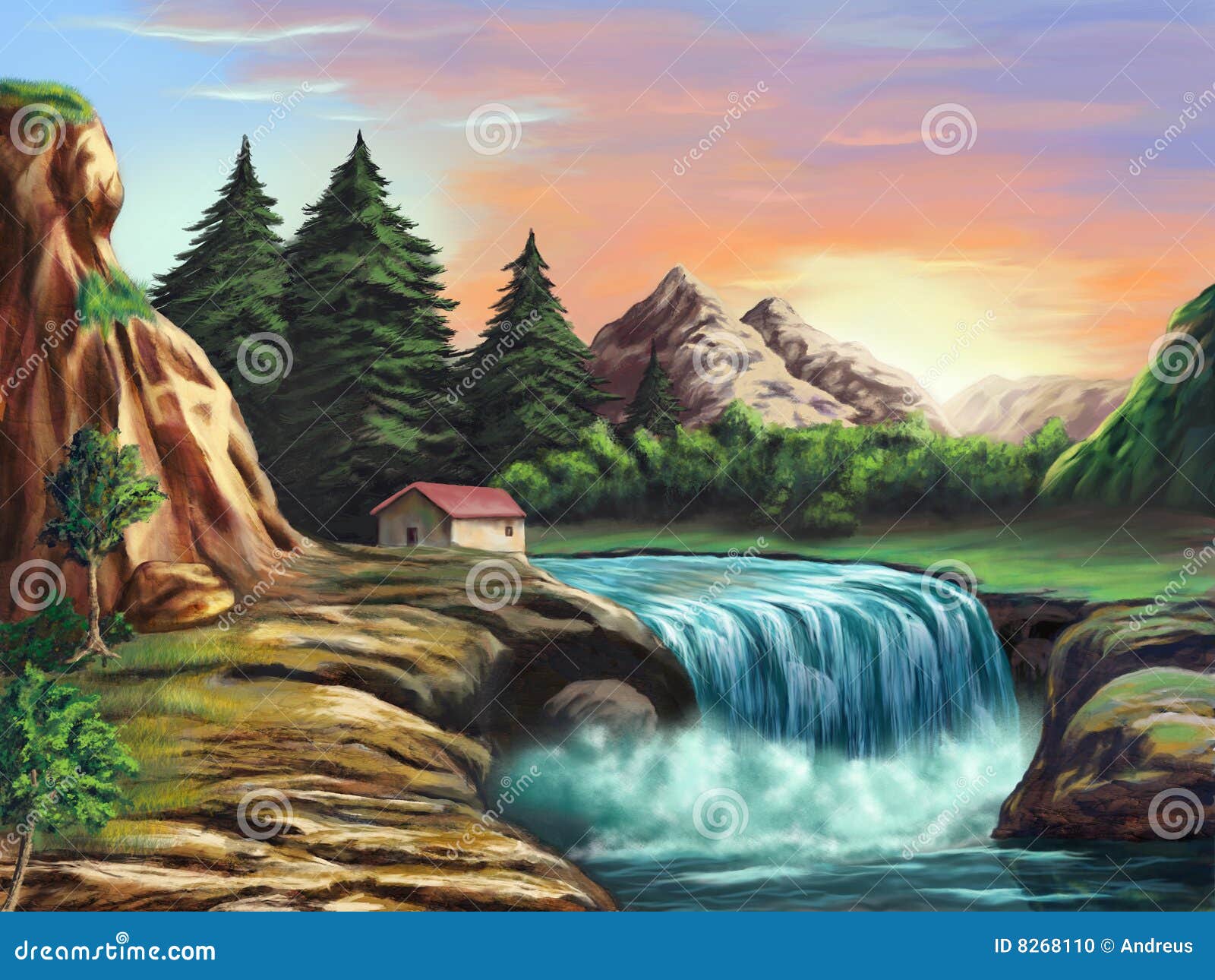 Fantasy landscape stock illustration. Illustration of light - 8268110