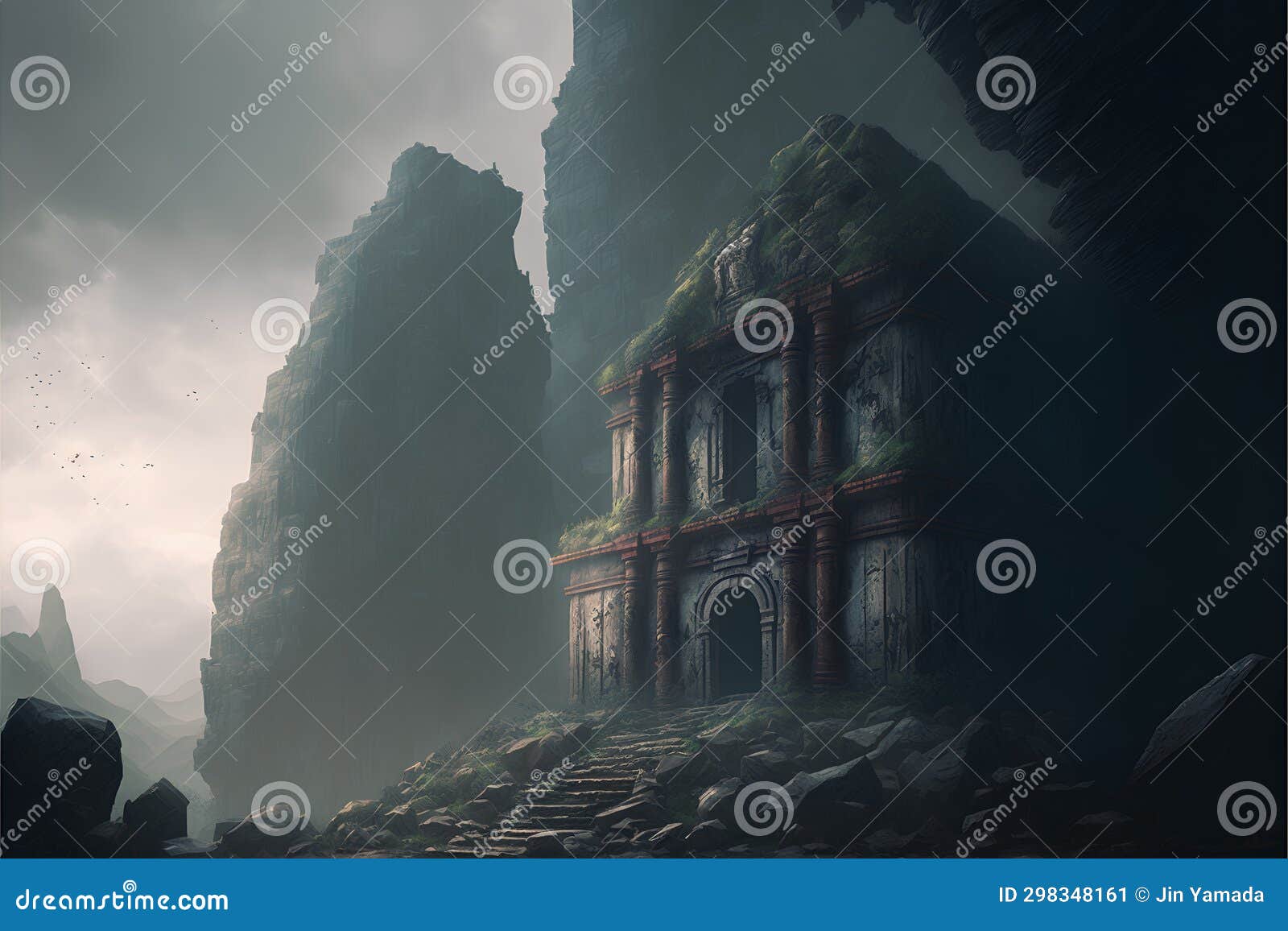 Fantasy Landscape with Ancient Temple in the Mountains. 3d Illustration ...