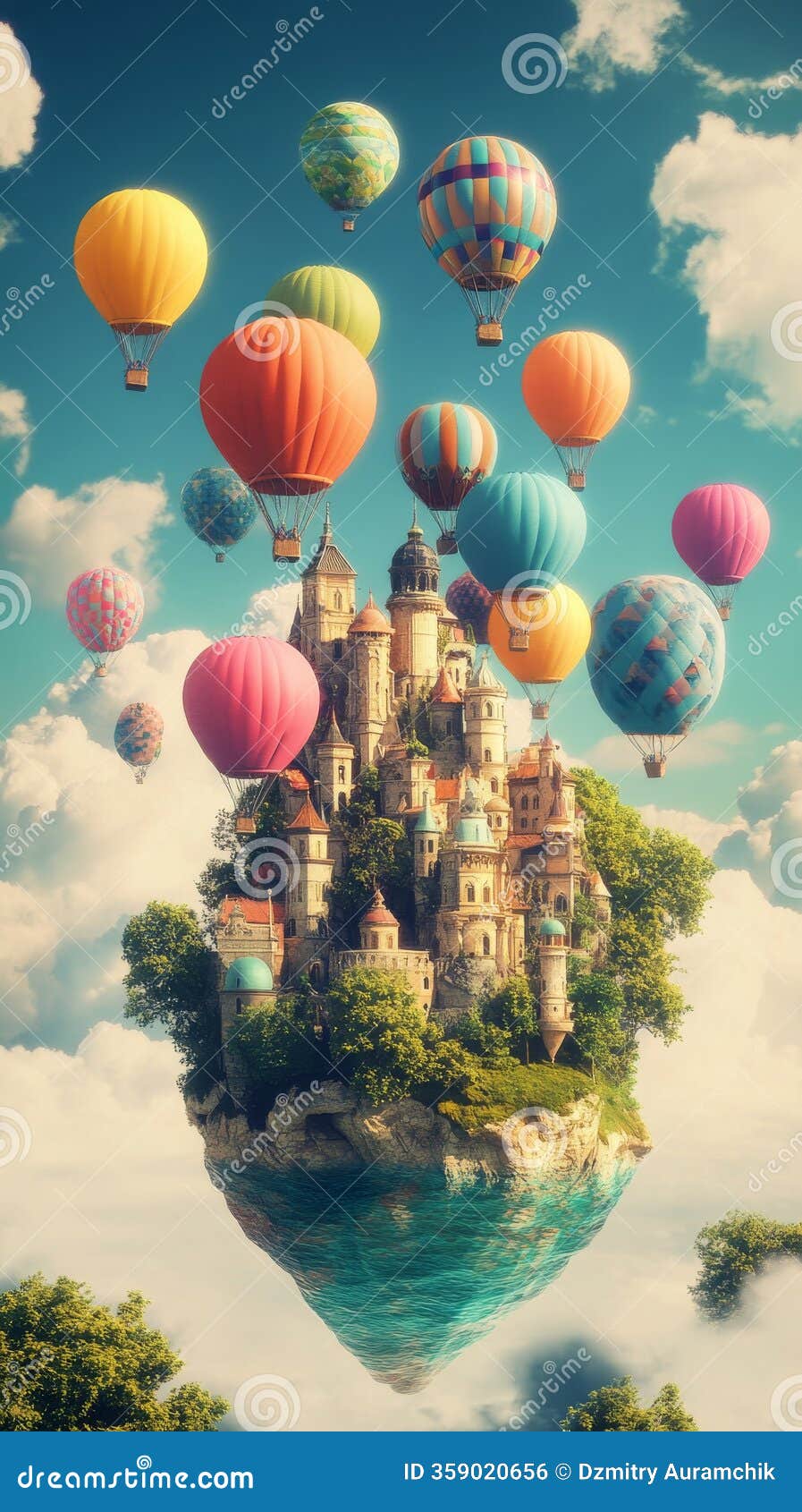 Fantasy Landscape Art Featuring a Whimsical Floating Island Stock Photo ...