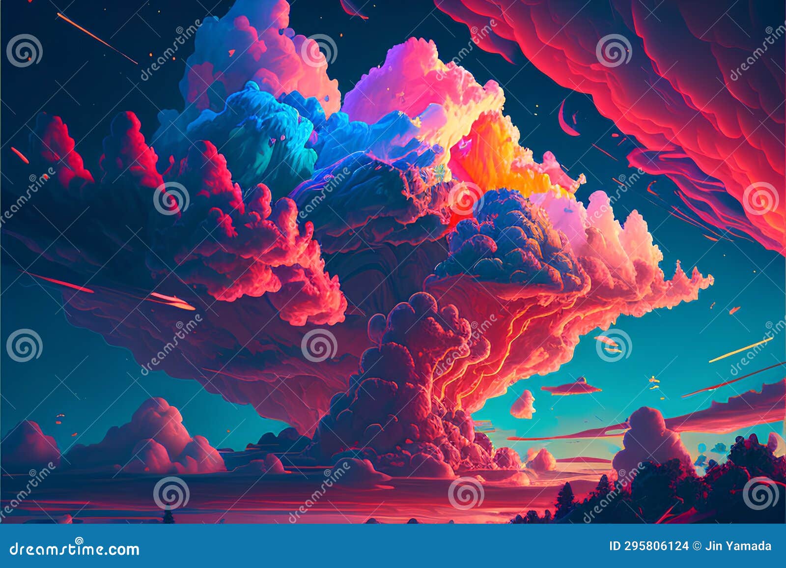 Fantasy Landscape with Big Explosion in the Sky. 3d Illustration Stock ...