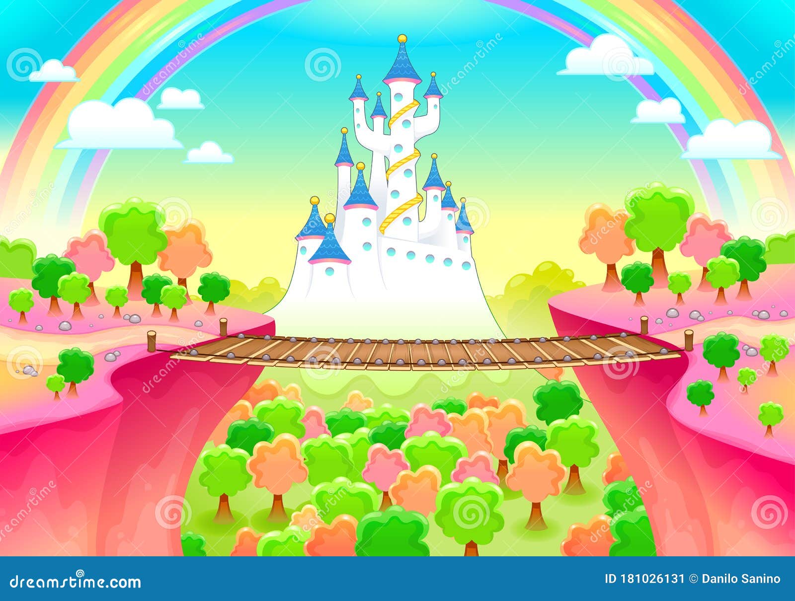 Fantasy Landscape with Castle and Bridge Stock Vector - Illustration of ...
