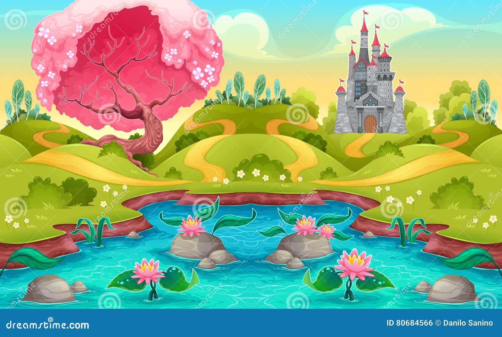 Fantasy Landscape with Castle in the Countryside Stock Vector ...