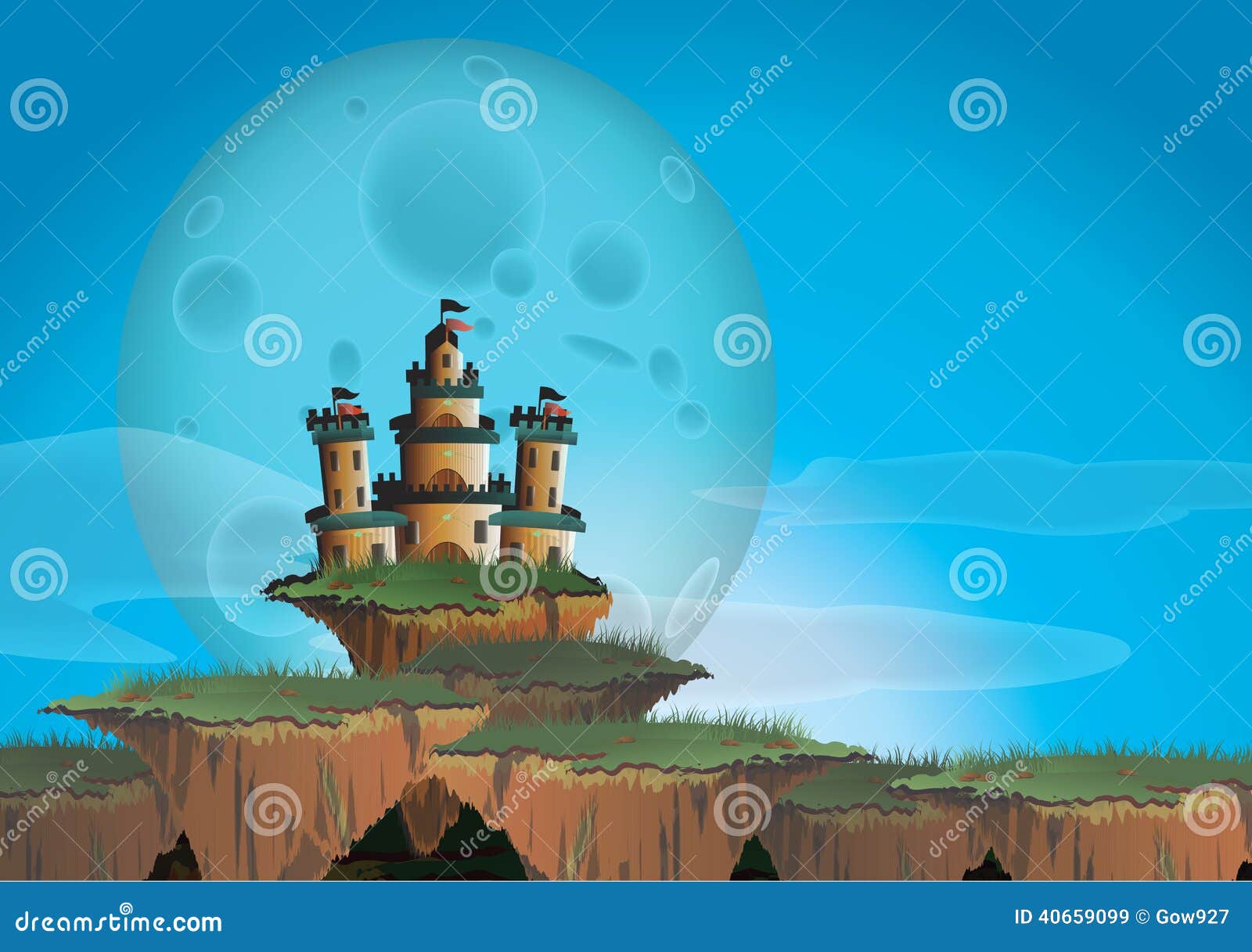 Fantasy Landscape with Castle on a Floating Island Stock Vector ...