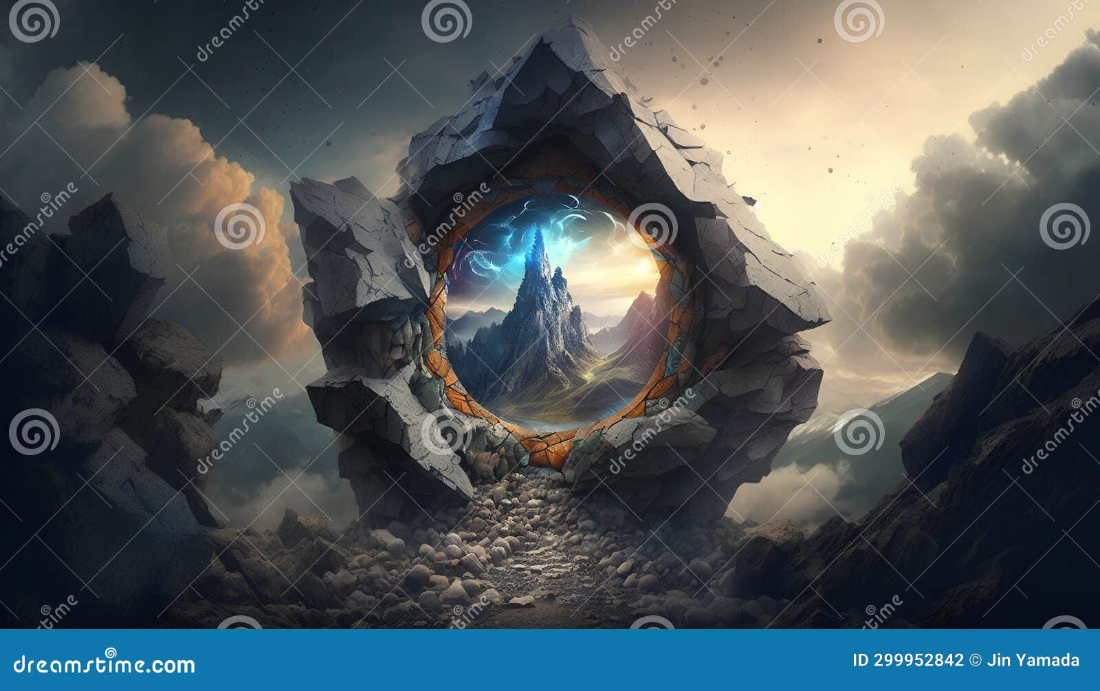 Fantasy Landscape with a Cave and a Mountain. 3d Rendering Stock ...