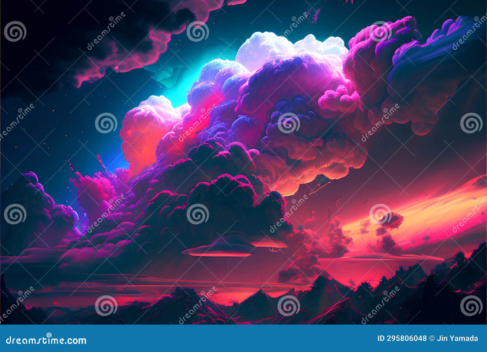 Fantasy Landscape with Clouds and Mountains in the Sky. Vector ...