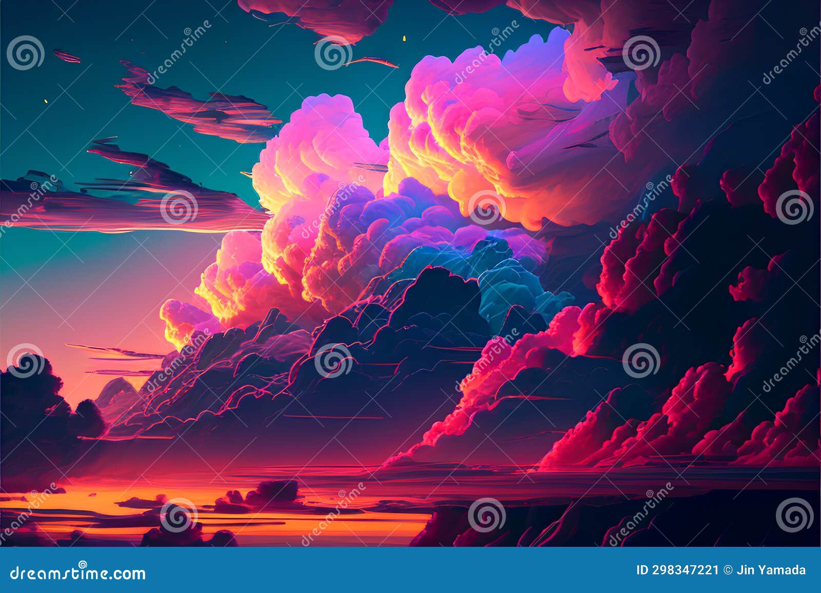 Fantasy Landscape. Colorful Clouds in the Sky. Vector Illustration ...