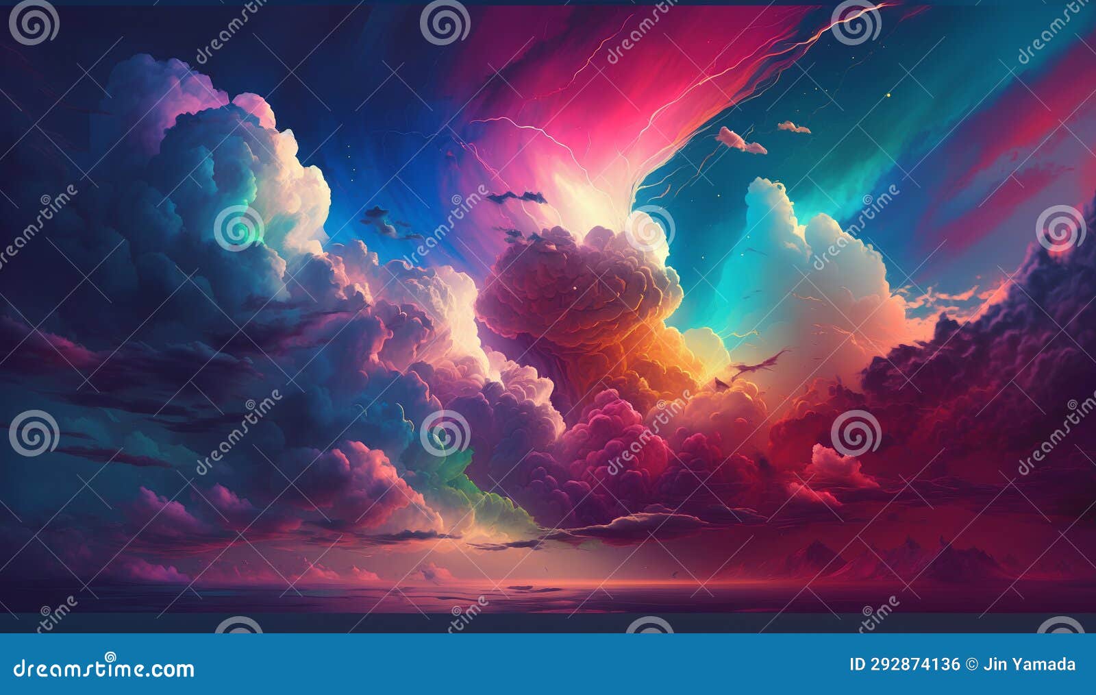 Fantasy Landscape. Colorful Clouds and Thunderstorm Stock Illustration ...