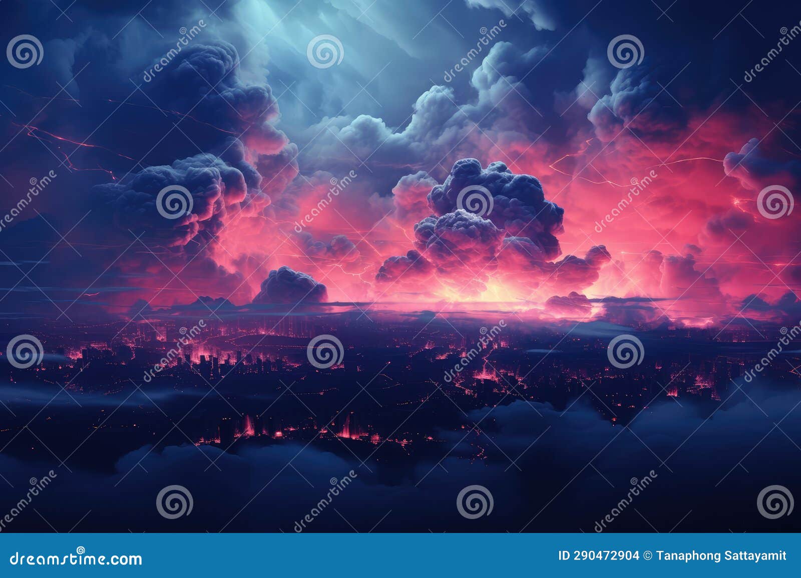 Fantasy Landscape with Dangerous Storm, Sky and City Stock Illustration ...