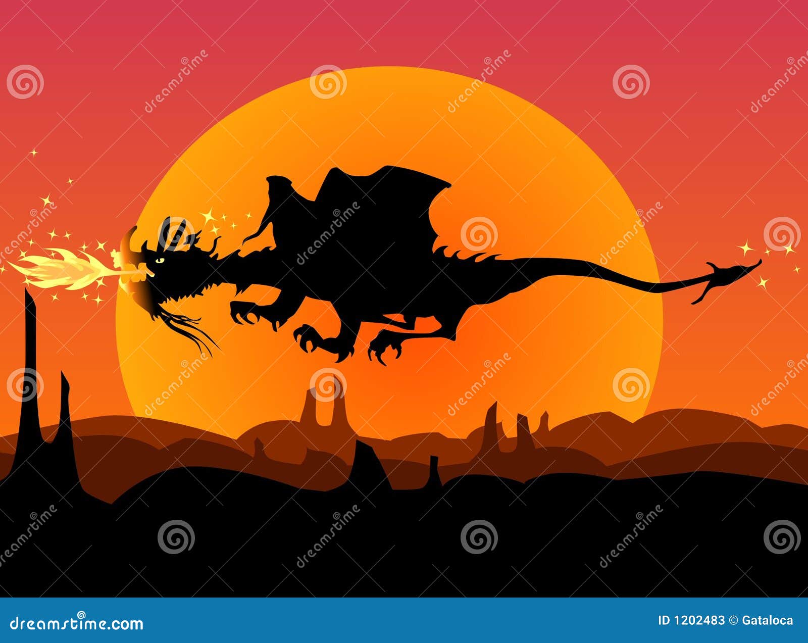 Fantasy Landscape with Dragon Stock Vector - Illustration of power ...