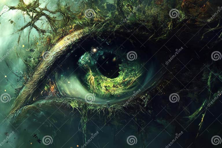 Fantasy Landscape with Eye in Deep Space. 3D Illustration Stock ...
