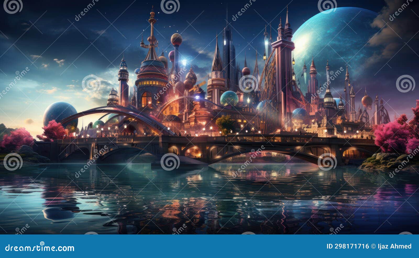 Fantasy Landscape of Famous Places Around the World Stock Illustration ...