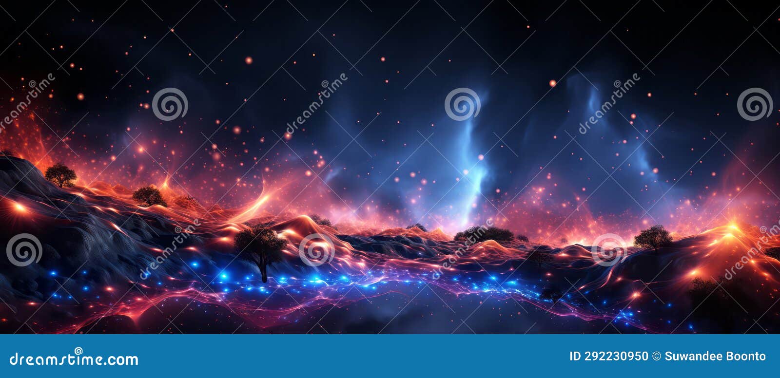 Fantasy Landscape Fire Light and Sky. Digital Abstract Background Stock ...