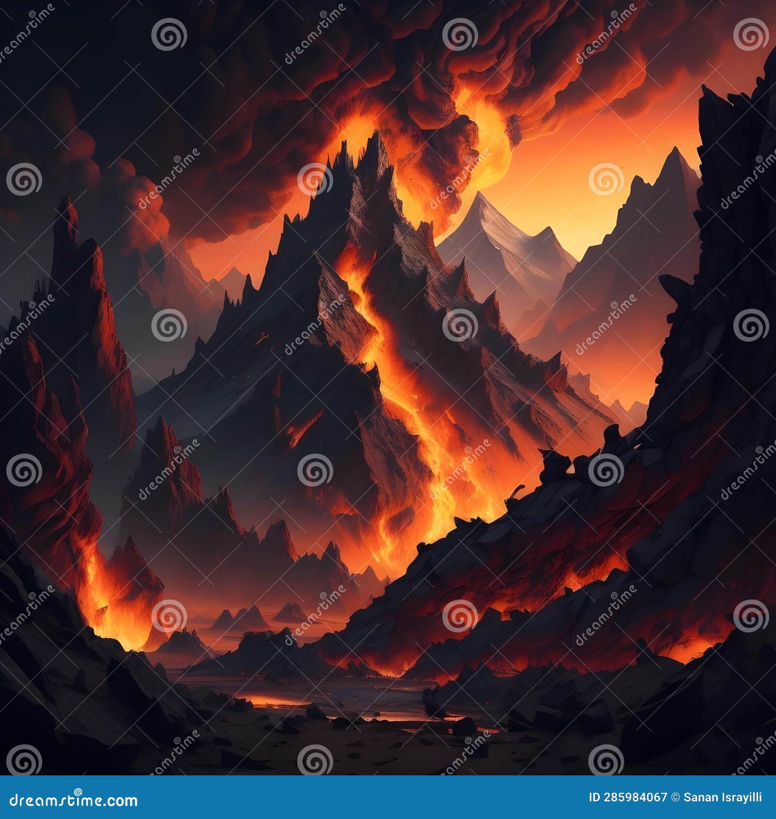 Fantasy Landscape with Fire and Mountains. Generative Ai Stock ...