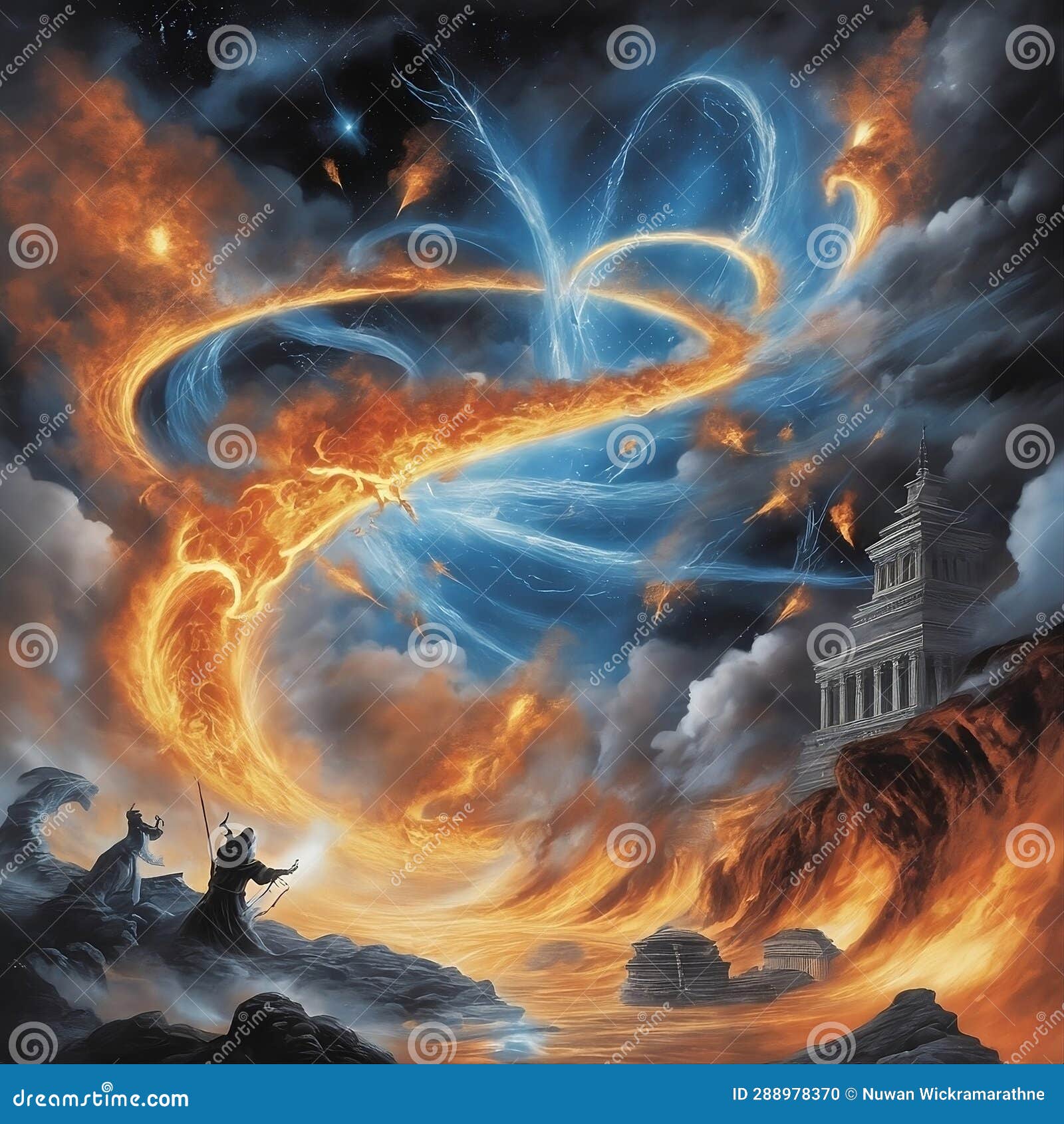 Fantasy Landscape with Fire in the Sky, 3D Illustration. Stock ...