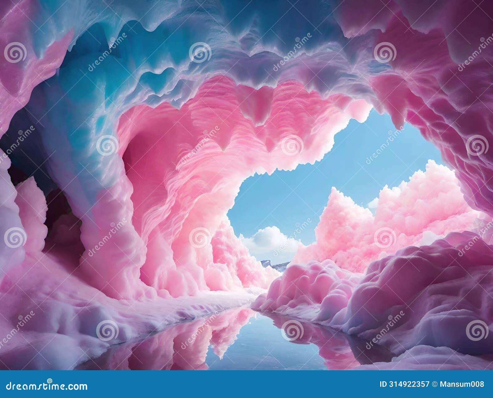 A Fantasy Landscape with Fluffy Candy Cave Stock Illustration ...