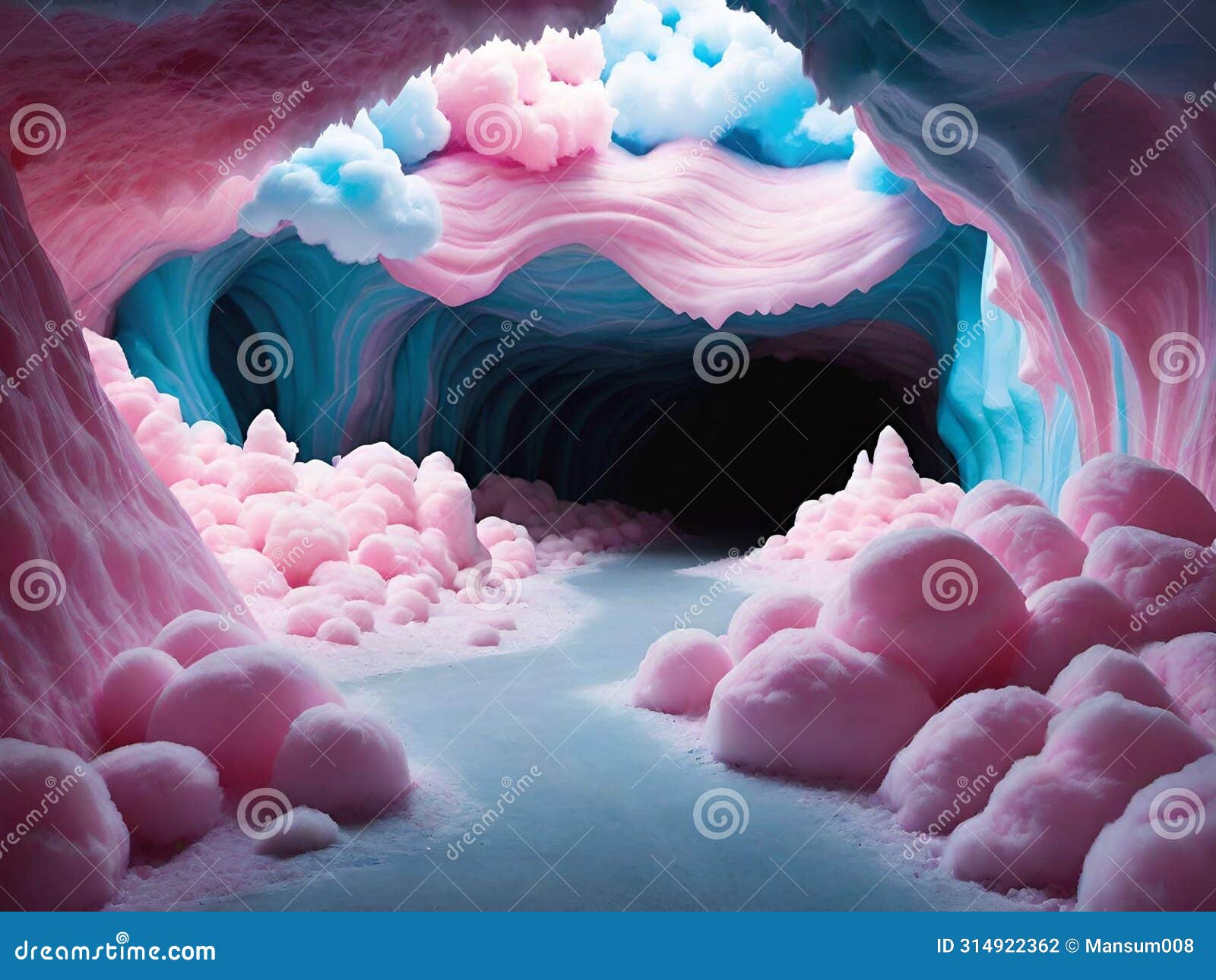 A Fantasy Landscape with Fluffy Candy Cave Stock Illustration ...