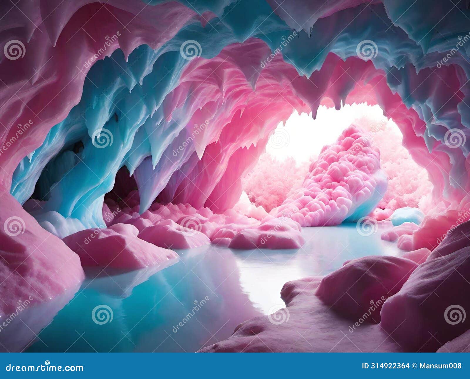 A Fantasy Landscape with Fluffy Candy Cave Stock Illustration ...